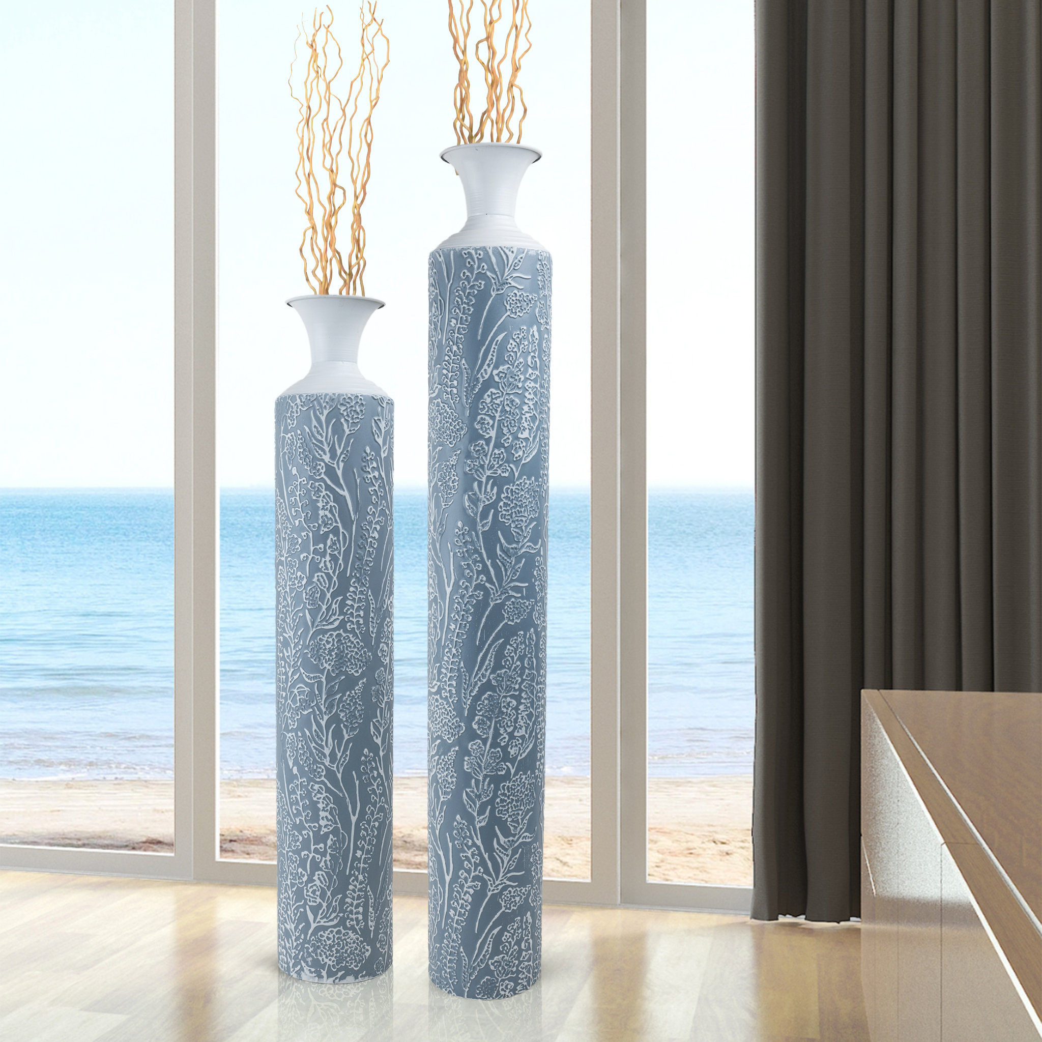 Lark Manor Luxury Metal Tall Vases, Large Floor Vase Set of 2, 32" and 40" Living Room, Home ...